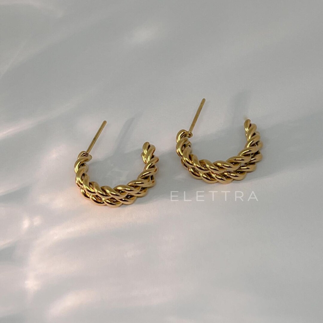 Twisted Small C Shape Earrings, Gold Plated, Stainless Steel, No ...