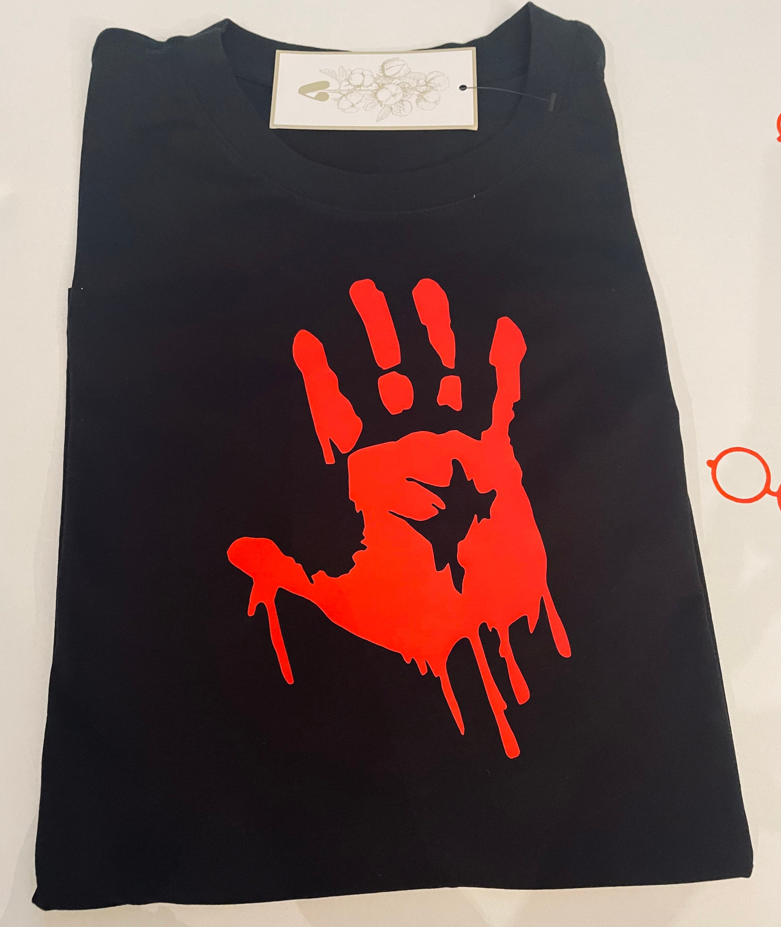 Red hand print tshirt | Etsy