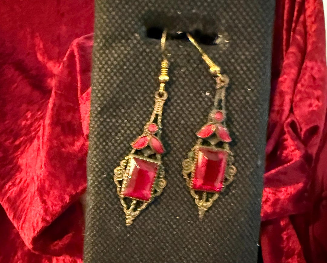 Vintage Dangle, Redstone Earrings, Art Deco Style - Etsy