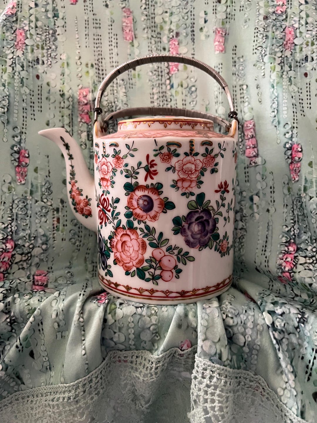 Vintage Lowestoft Flat Top Floral Tea Pot - Etsy
