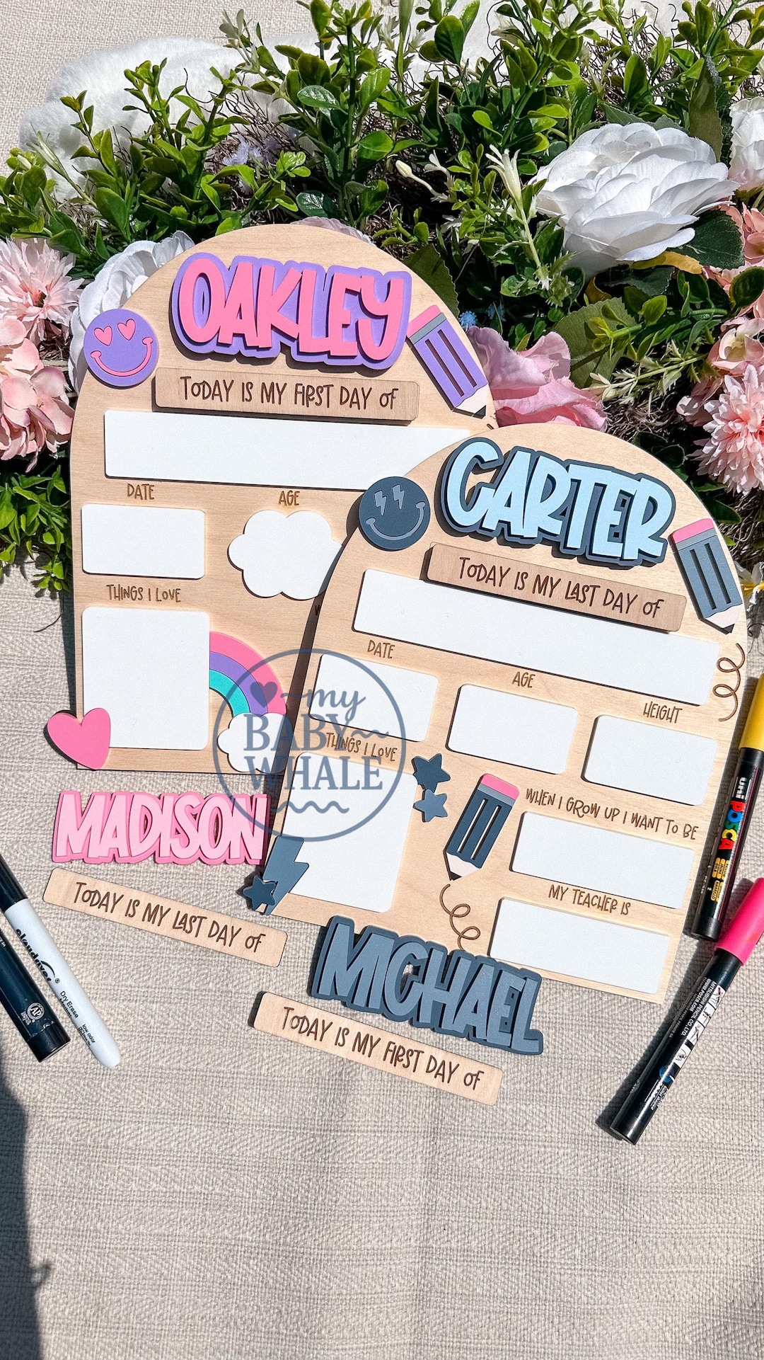 First and Last Day of School Sign | Custom Name Board for Kids | Photo ...