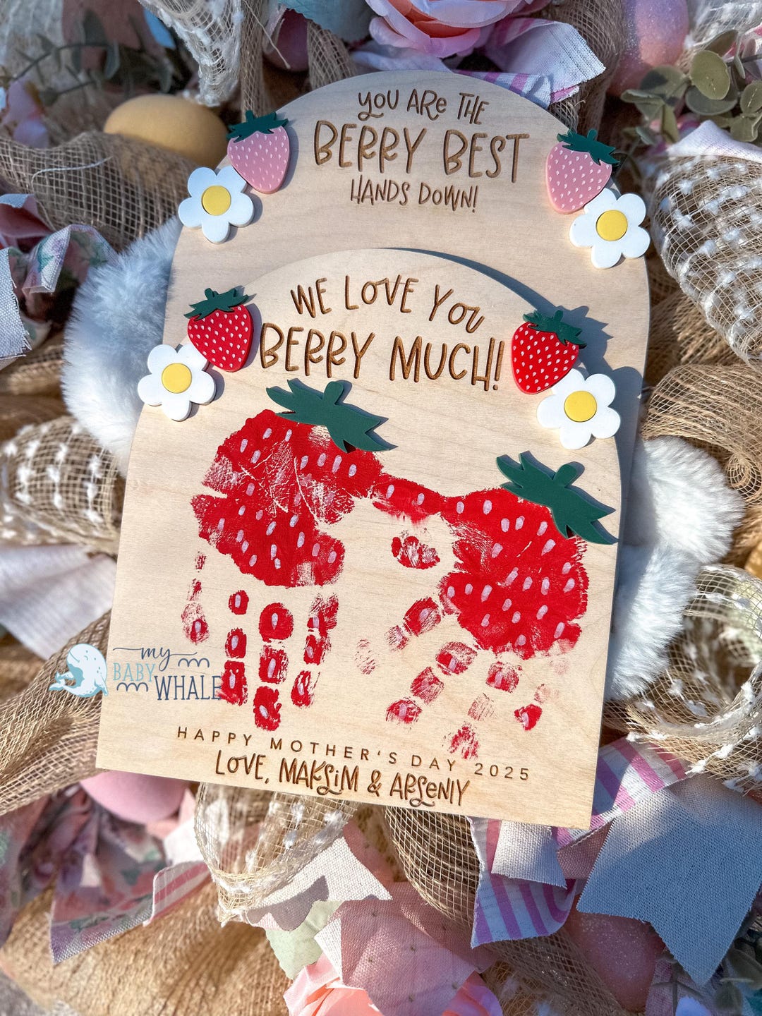 Mother's Day Handprint Sign, Strawberry Handprints Mother’s Day Sign ...