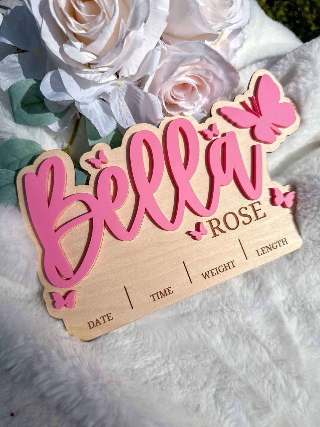Baby Girl Name Sign With Butterfly | Wooden Name Sign| Birth Hospital ...