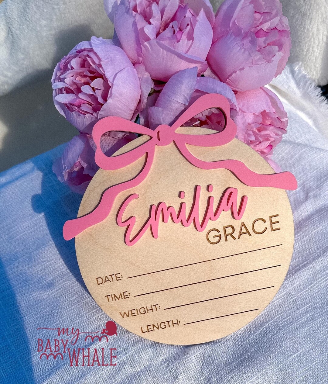 Birth Announcement Sign With Bow Personalized Nursery Name Sign Girl ...