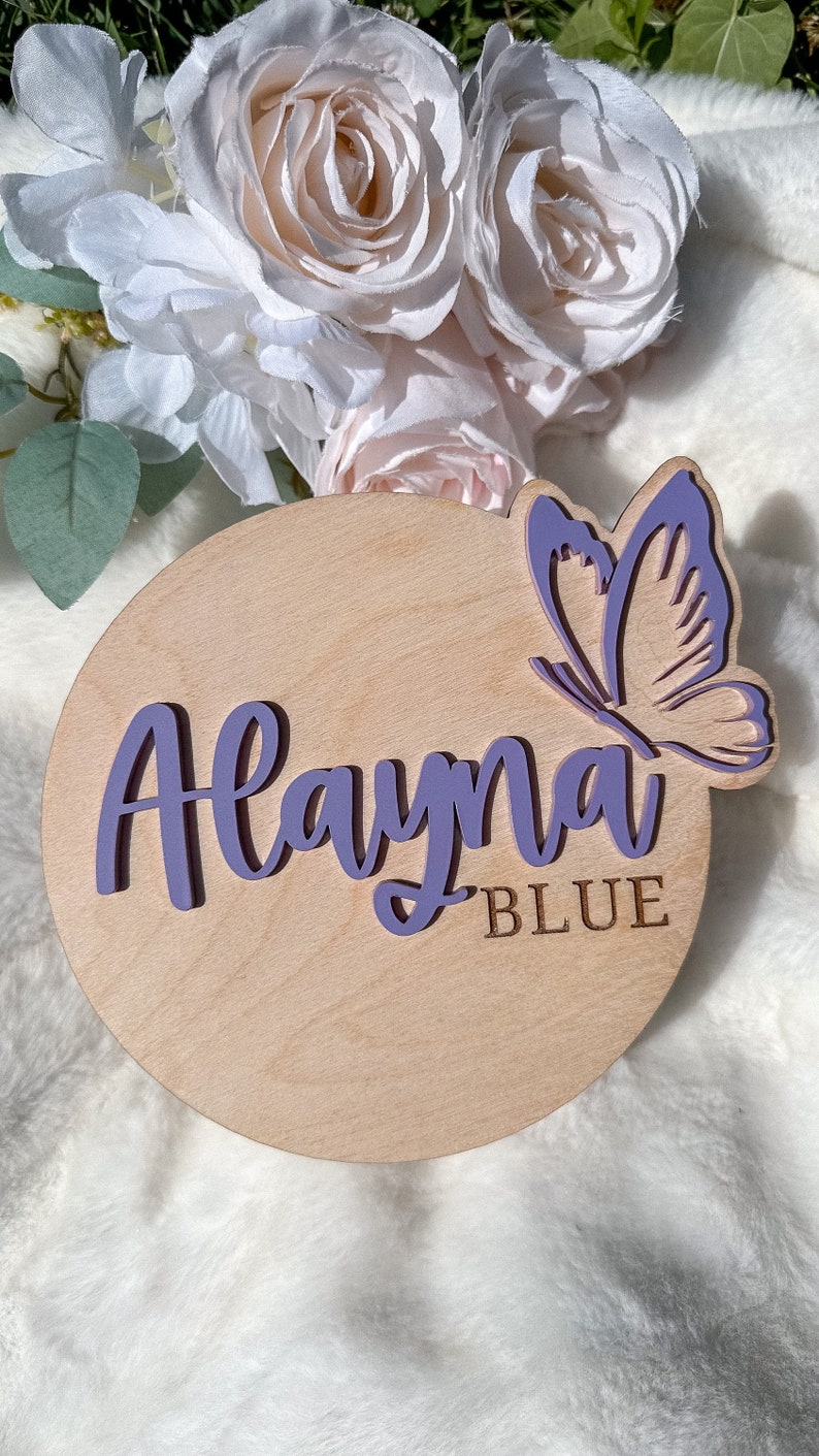 Baby Girl Name Sign With Butterfly: Wooden Birth Announcement - Etsy