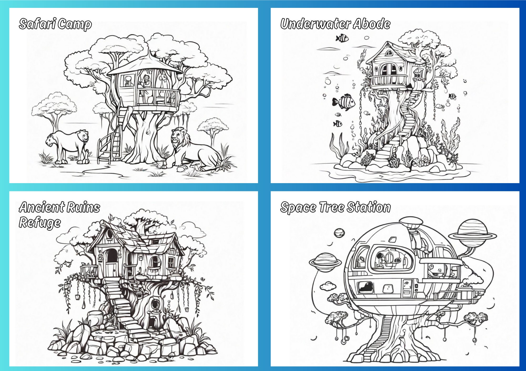 20 Tree House-themed Coloring Page Ideas With Vibrant Surroundings - Etsy