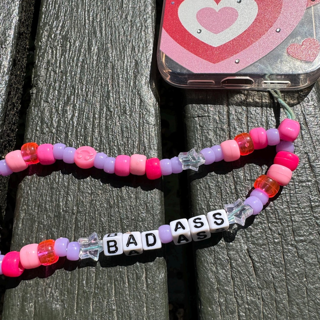 Demure BAD ASS Beaded Phone Strap, Phone Charm, Wristlet, Funny, Y2k - Etsy