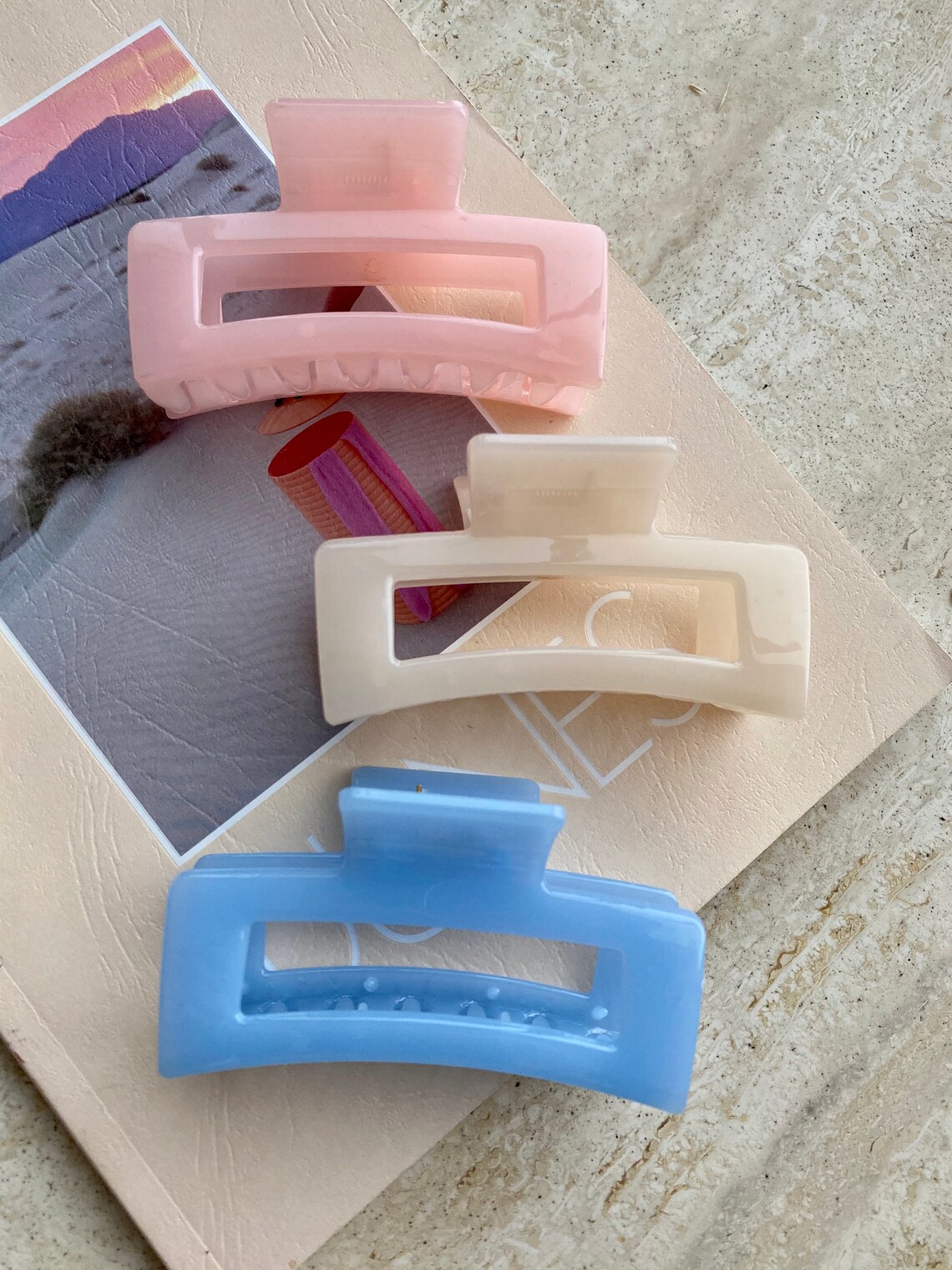 Medium Rectangle, 90's Inspired Claw Clip, Pink and Blue Hair Clip ...