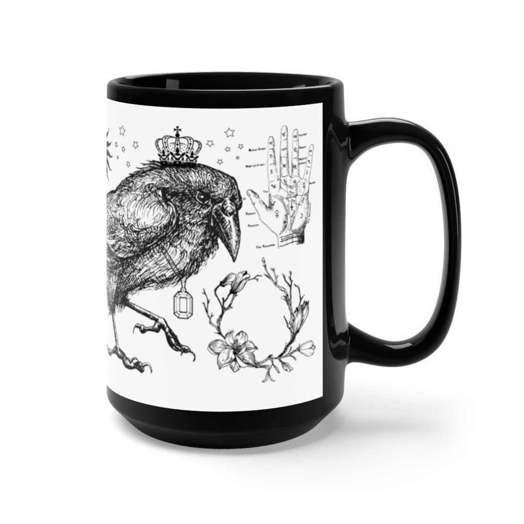 Corvid Mug With Crown, Black Bird Mug, Dark Mugs, Crows, Celestial Mug ...