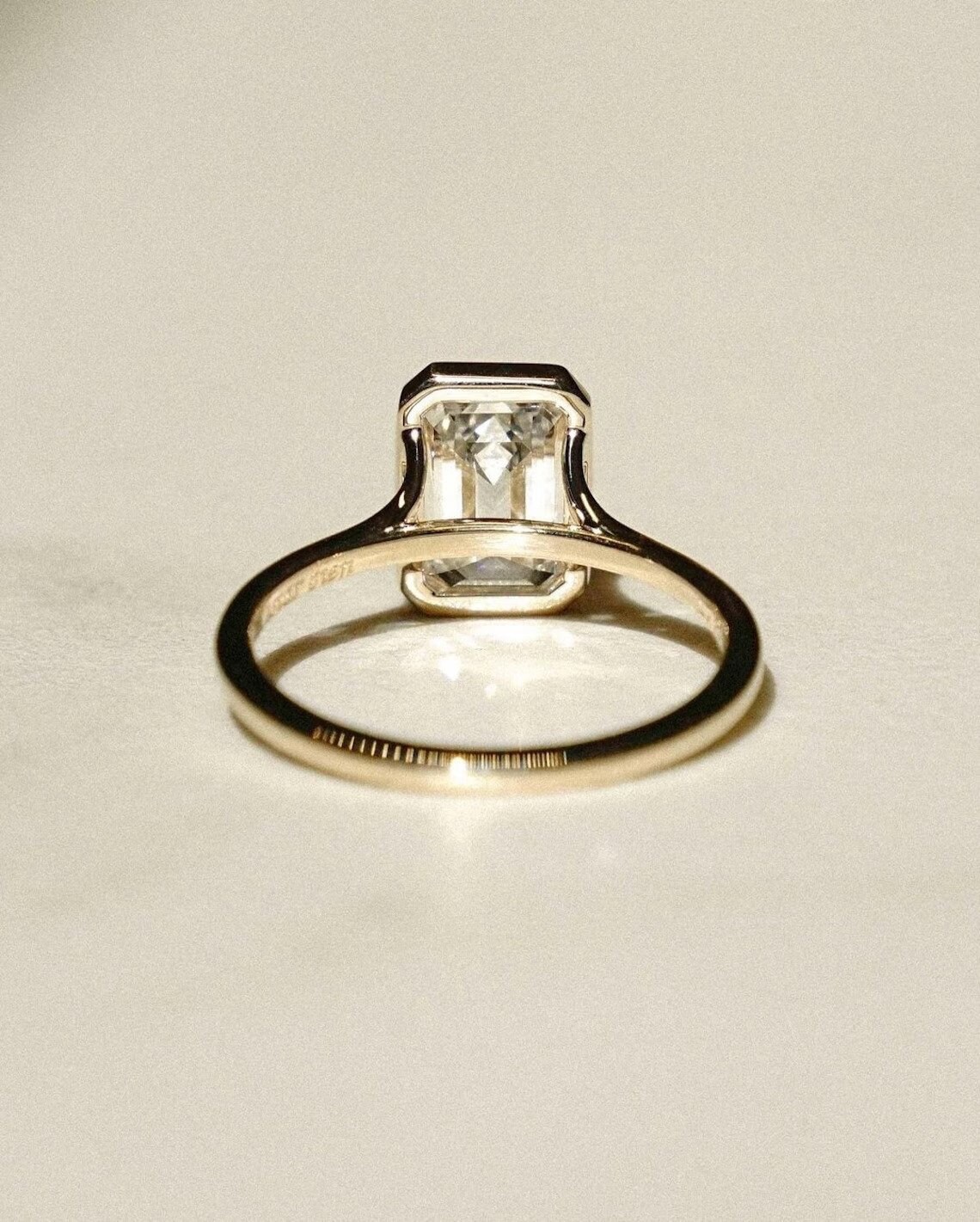 2.00ct Emerald Cut Diamond Ring, Bezel Set Statement Ring, Solitaire ...