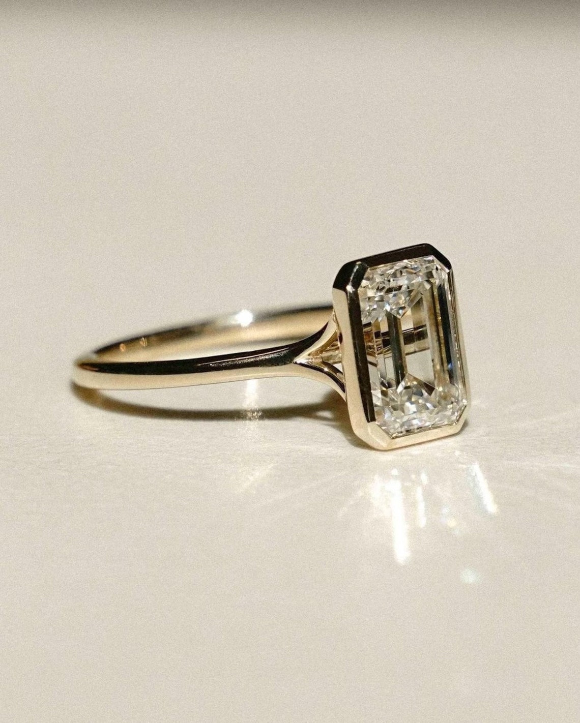 2.00ct Emerald Cut Diamond Ring, Bezel Set Statement Ring, Solitaire ...