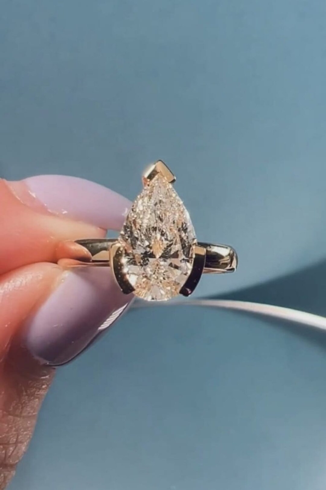 Half Bezel Pear Diamond Ring, Solitaire Pear Diamond Wedding Ring ...