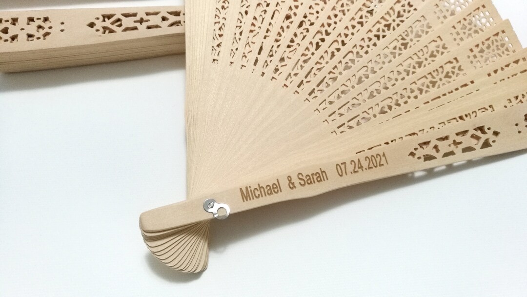 Personalized Wedding Fans; Custom Wedding Favors; Intricately Carved ...
