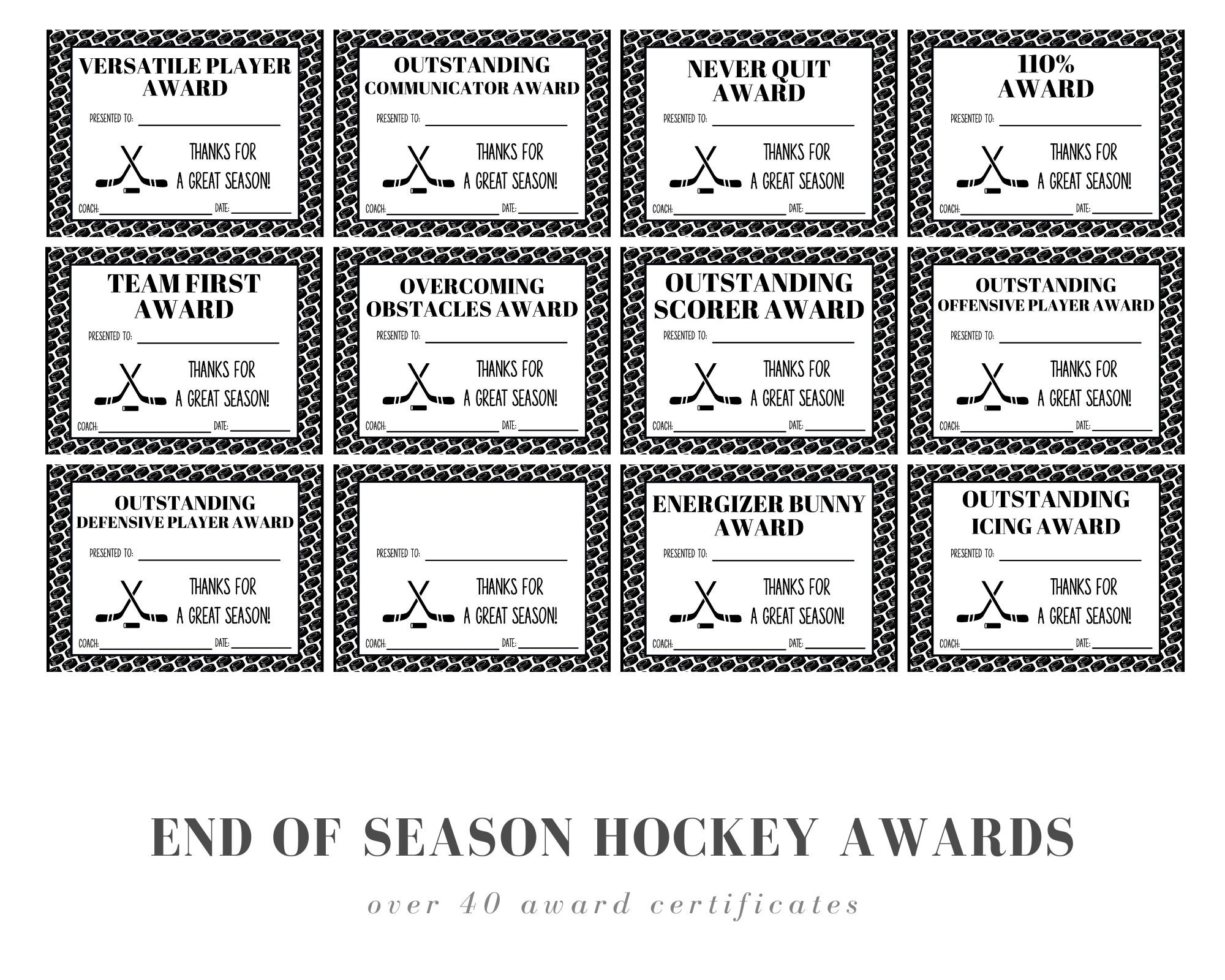 Editable End of Season Hockey Award Certificates of Achievement - Etsy