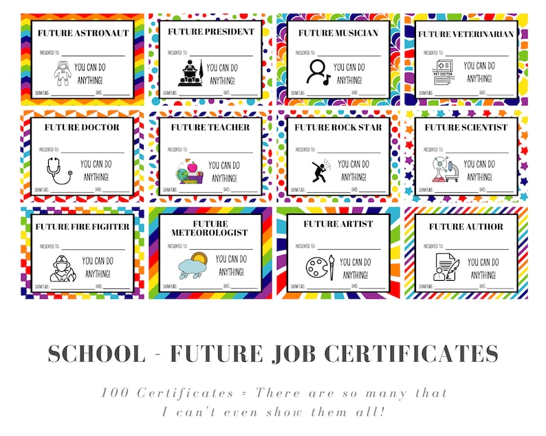 End of School Award Certificates | 100 Certificates - Future Jobs for ...