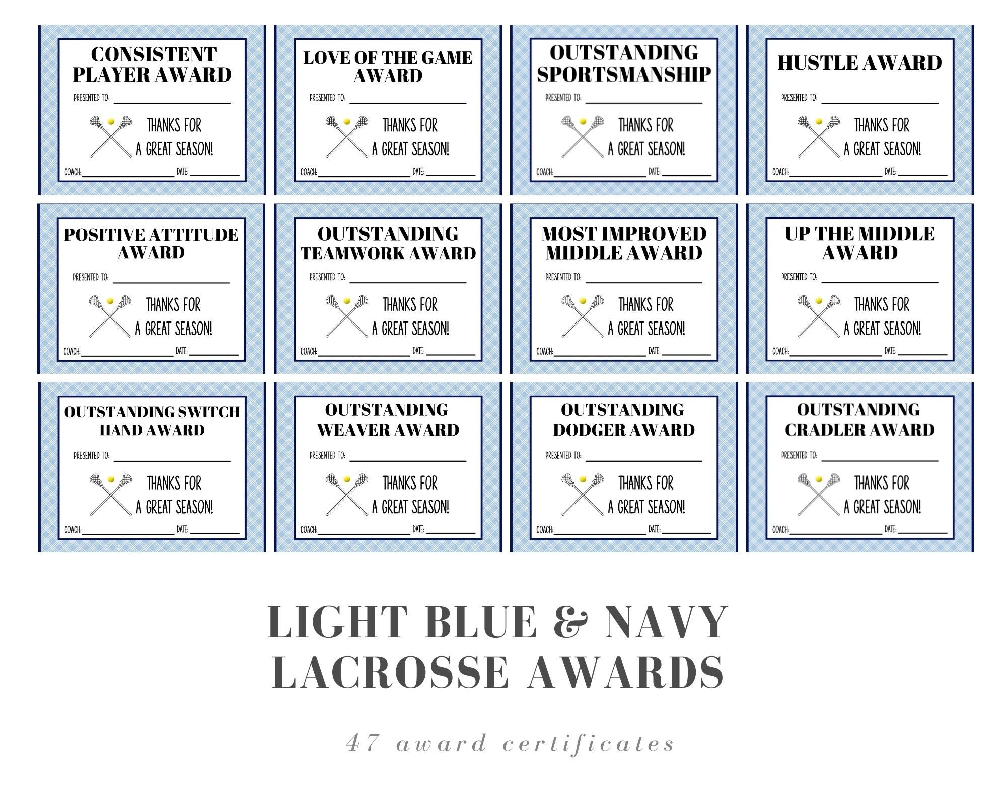 Lacrosse Award Certificates - Light Blue and Navy - Etsy