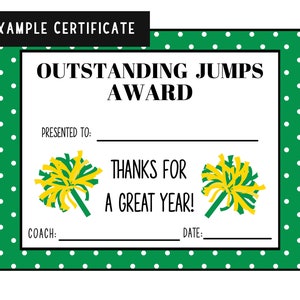 Cheerleading Award Certificates | Green and Gold Pom Poms - Etsy
