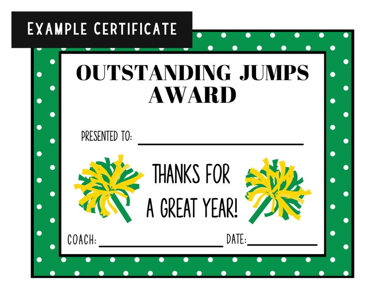 Cheerleading Award Certificates | Green and Gold Pom Poms - Etsy