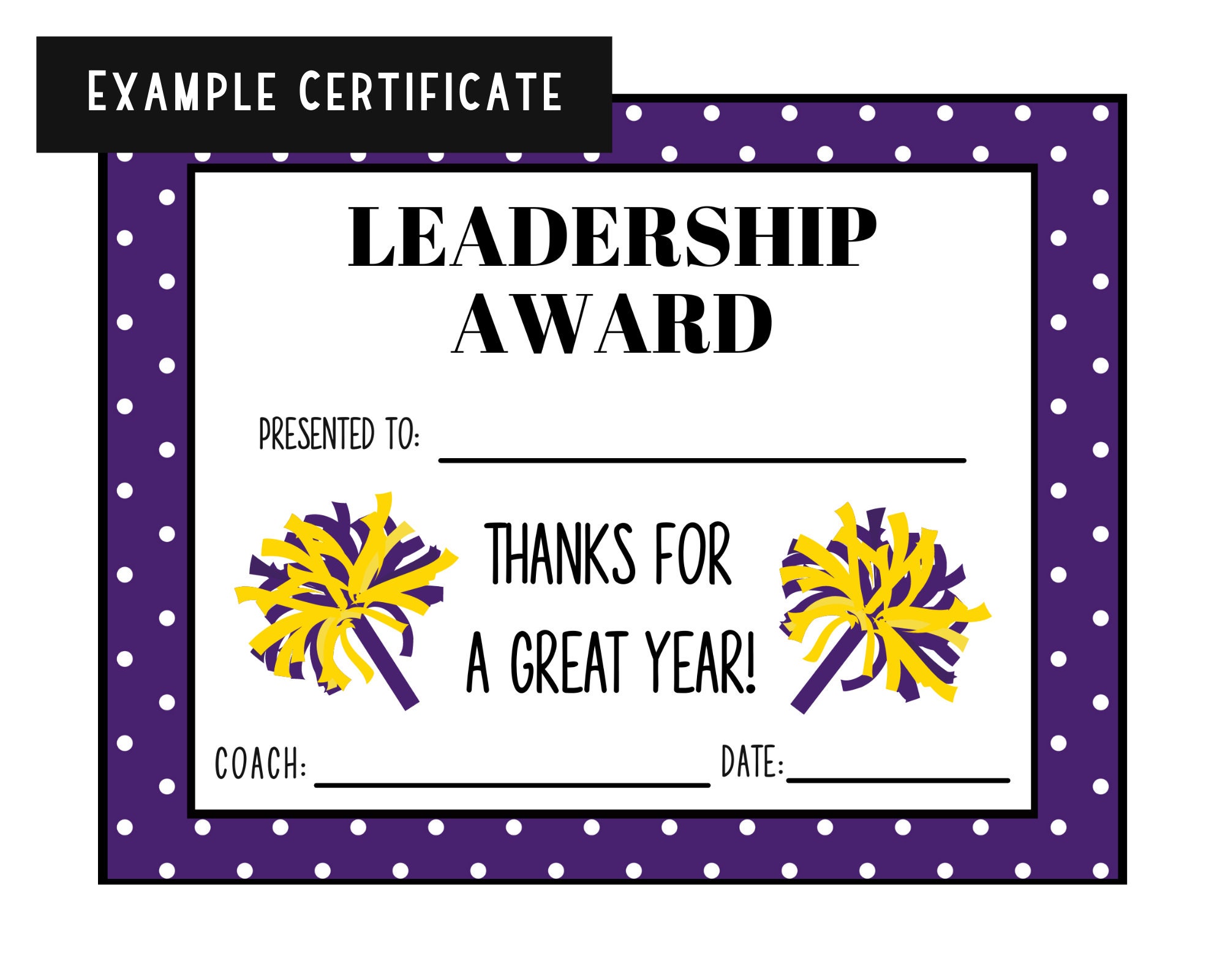 Cheerleading Award Certificates | Purple and Gold Pom Poms - Etsy