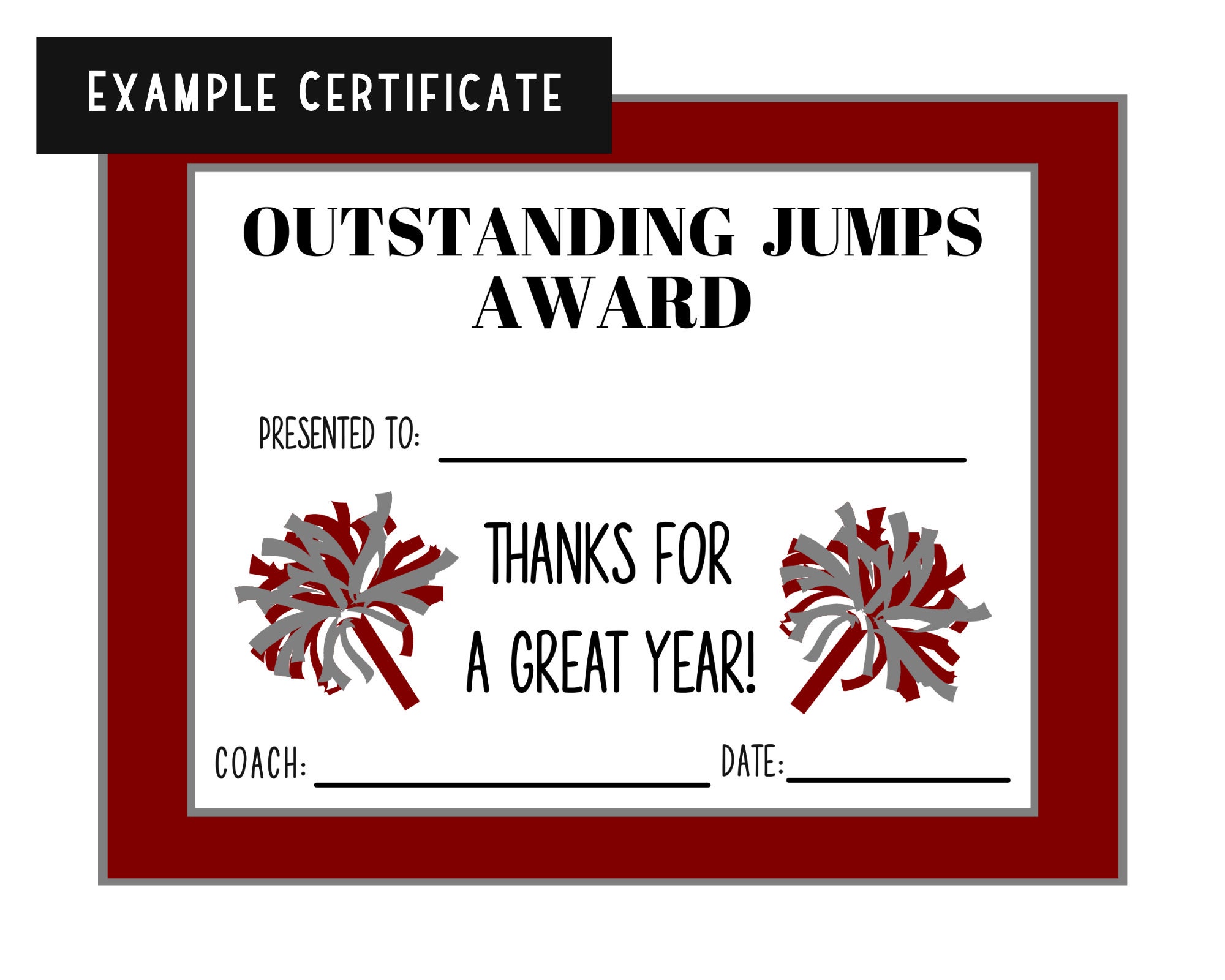 Cheerleading Award Certificates | Maroon Gray and White Pom Poms - Etsy