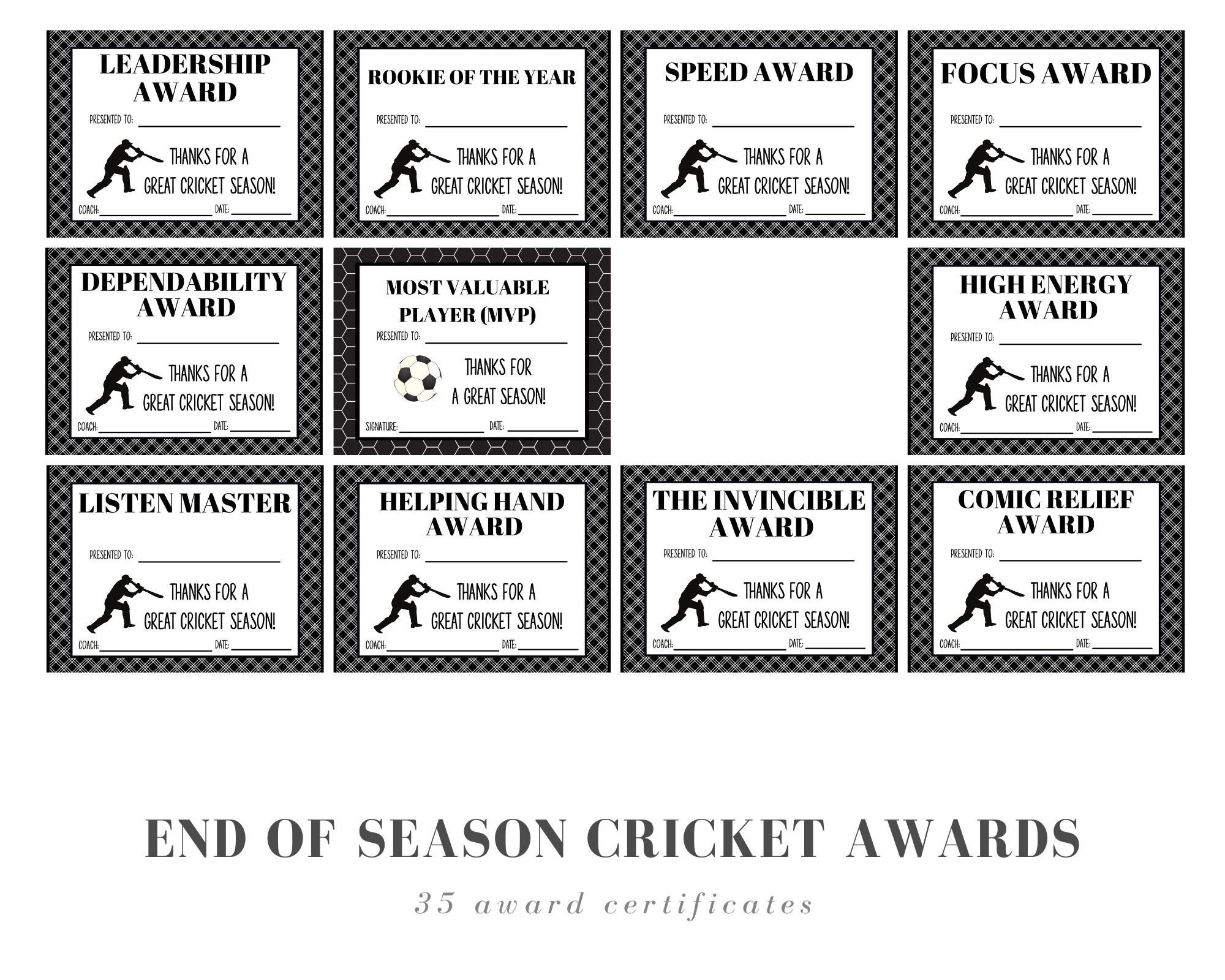 End of Season Cricket Award Certificates | 35 Cricket Awards for End of ...