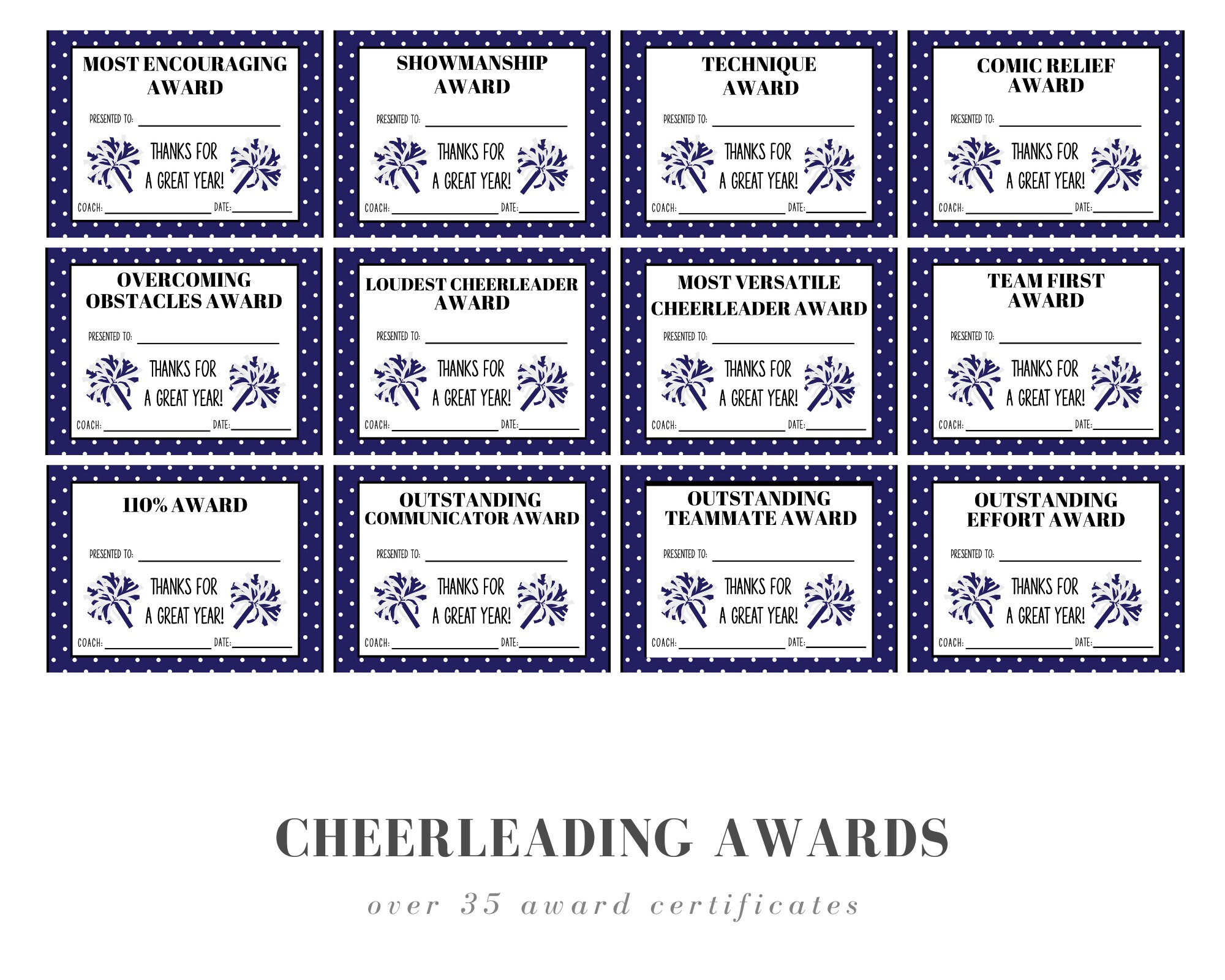 Cheerleading Award Certificates | Navy Blue Pom Poms - Etsy