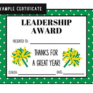 Cheerleading Award Certificates Green and Gold Pom Poms - Etsy