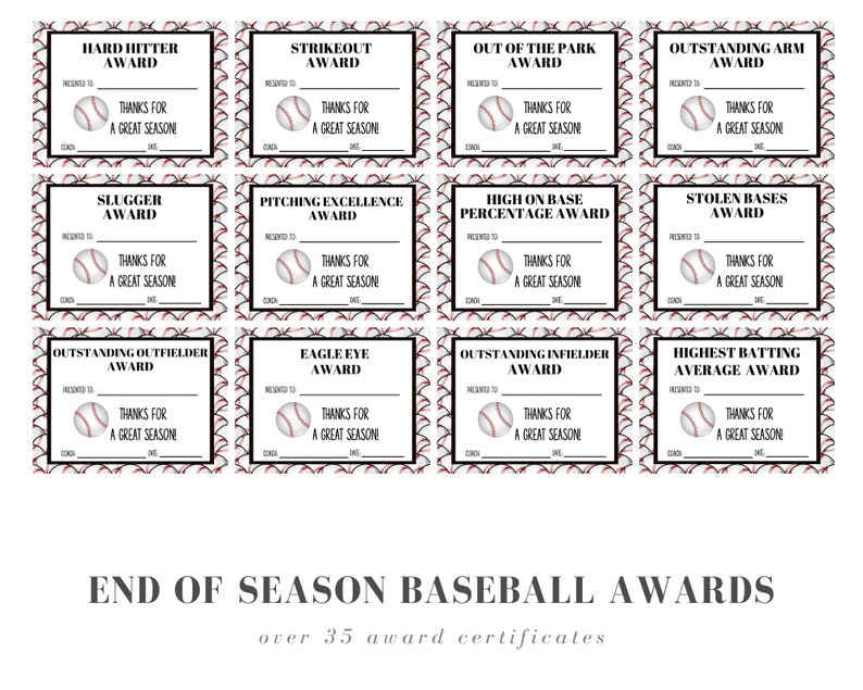End of Season Baseball Award Certificates | 45+ Baseball - Etsy