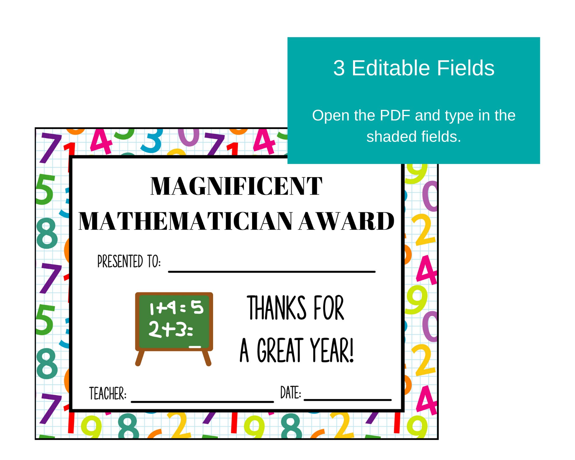 End of School Math Award Zertifikate Bearbeitbares - Etsy.de