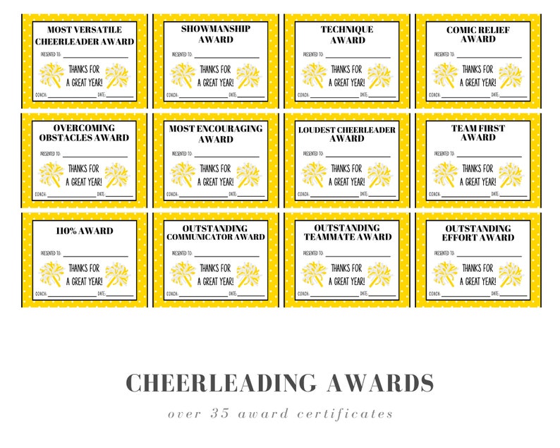 Cheerleading Award Certificates Gold Pom Poms - Etsy