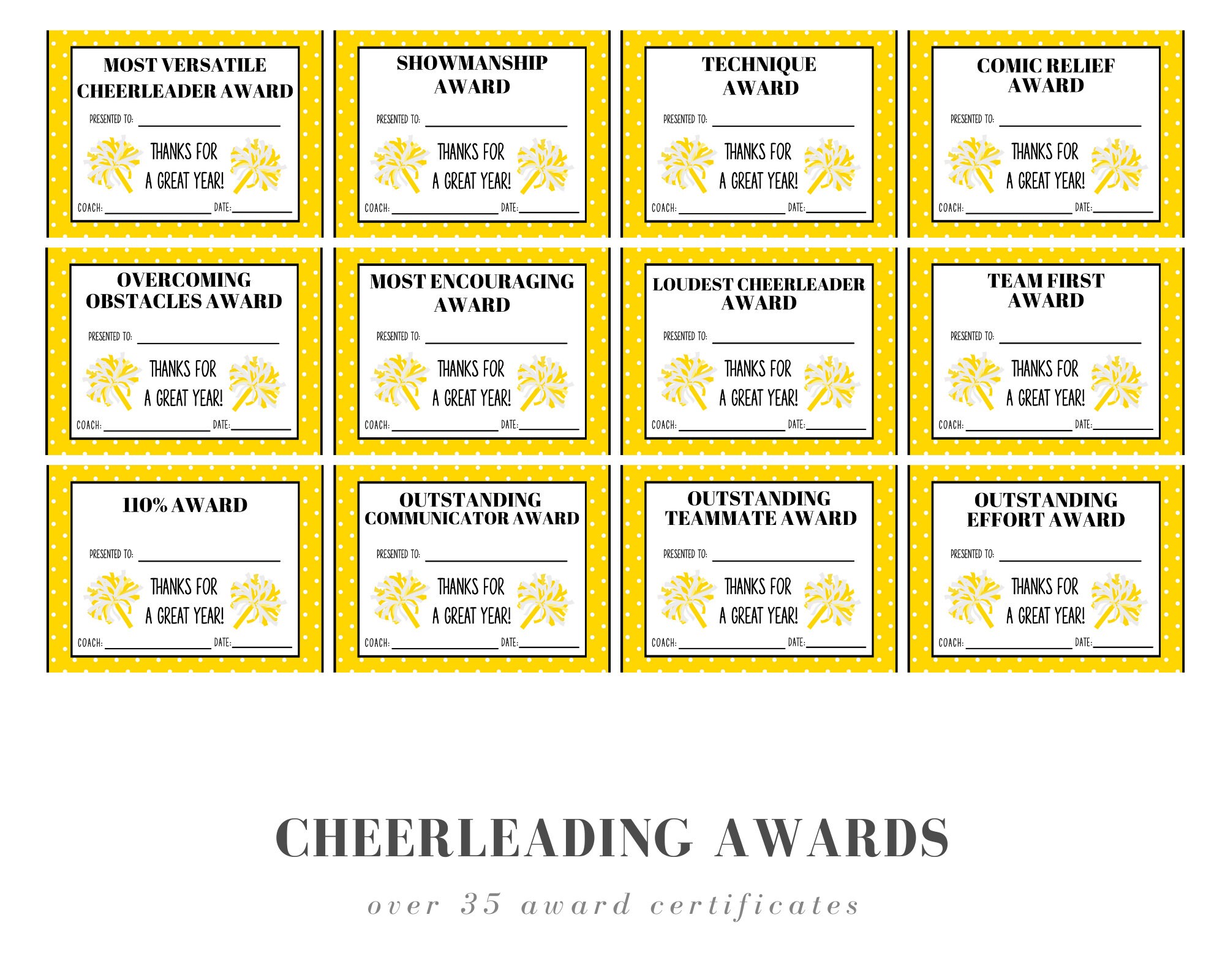 Cheerleading Award Certificates Gold Pom Poms - Etsy
