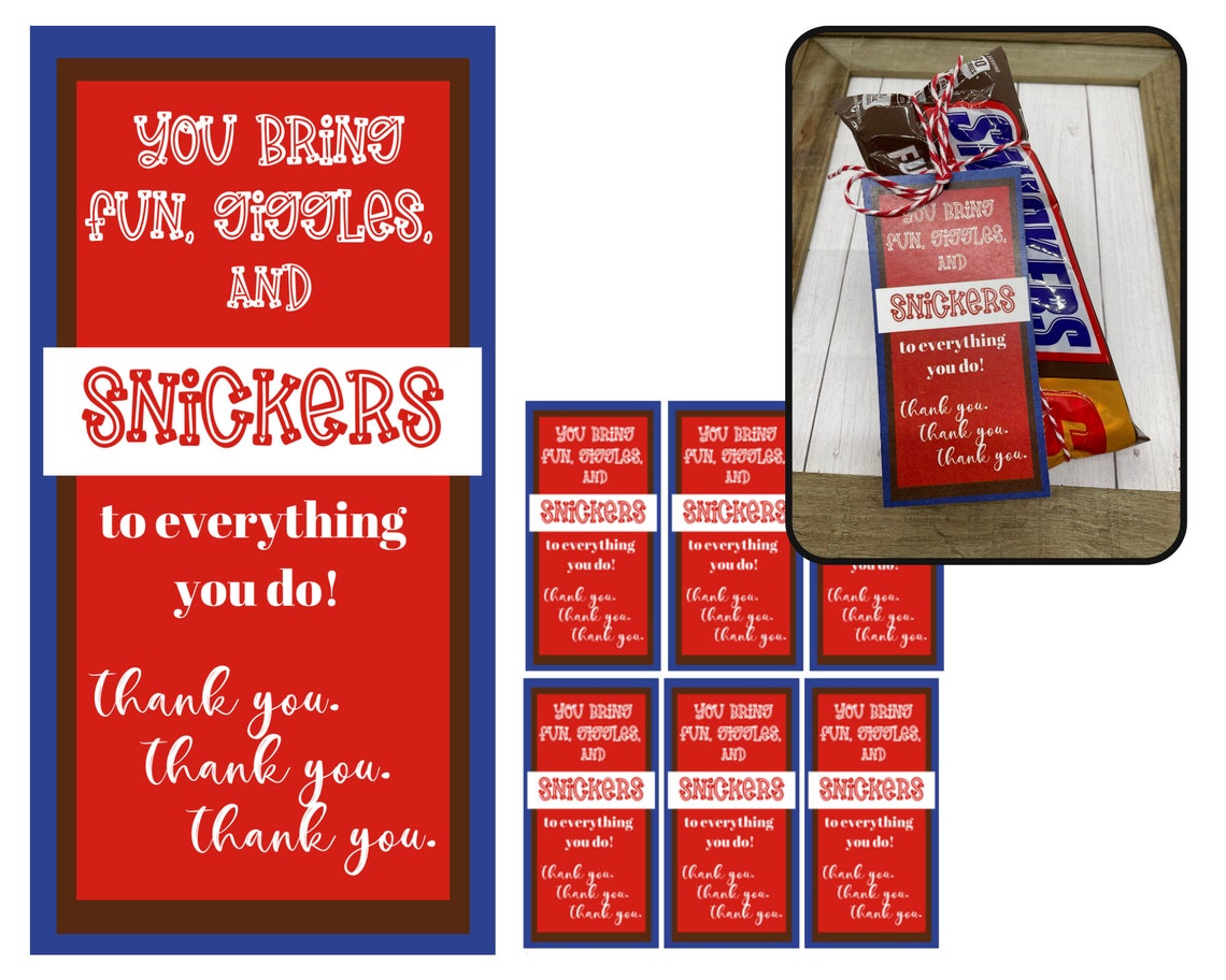 Snickers Candy Printable Tags Thank You Candy Tags Thank | Etsy