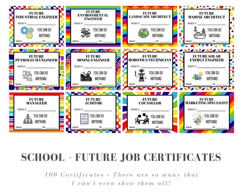 End of School Award Certificates | 100 Certificates - Future Jobs for ...
