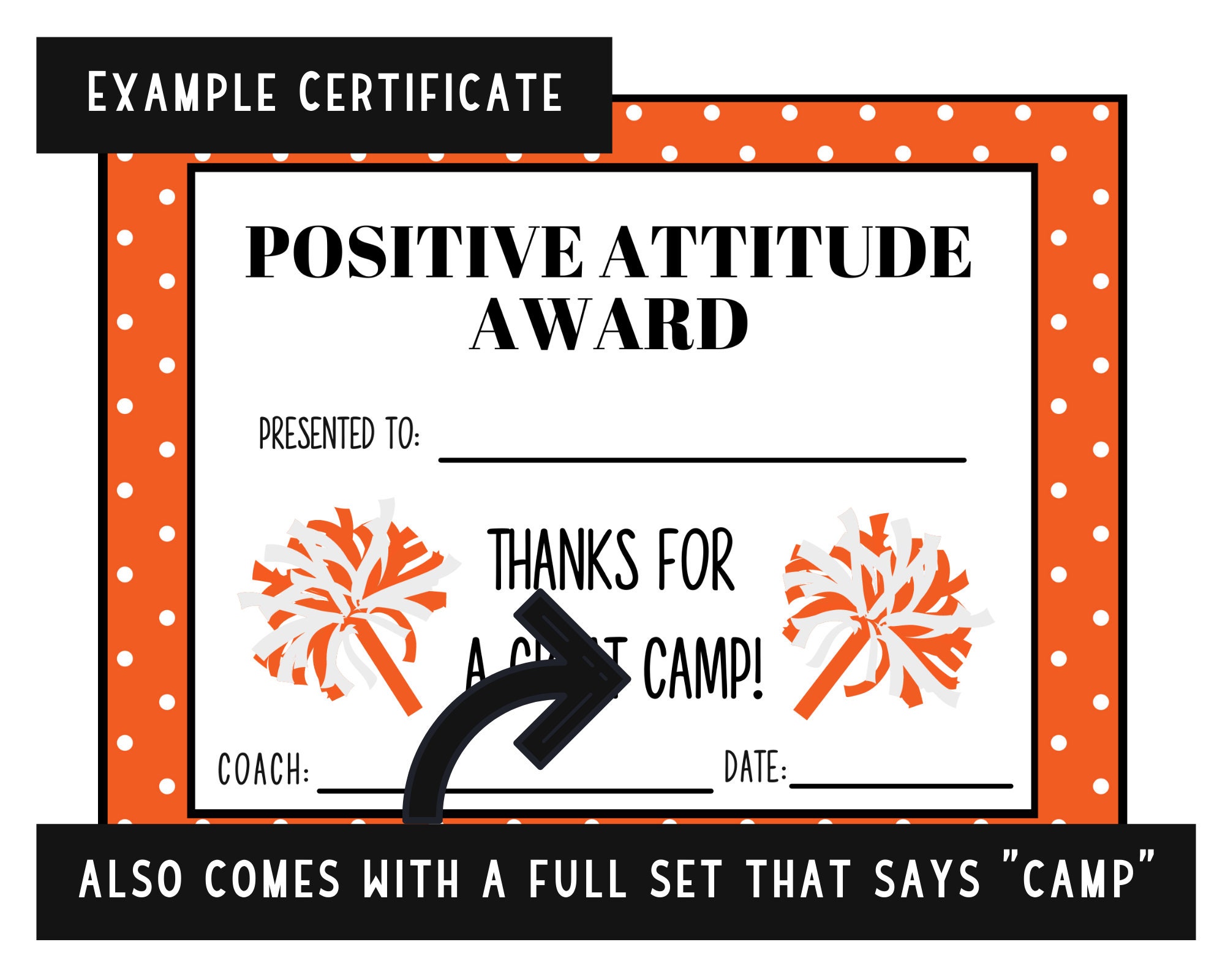 Cheerleading Award Certificates Orange Pom Poms - Etsy