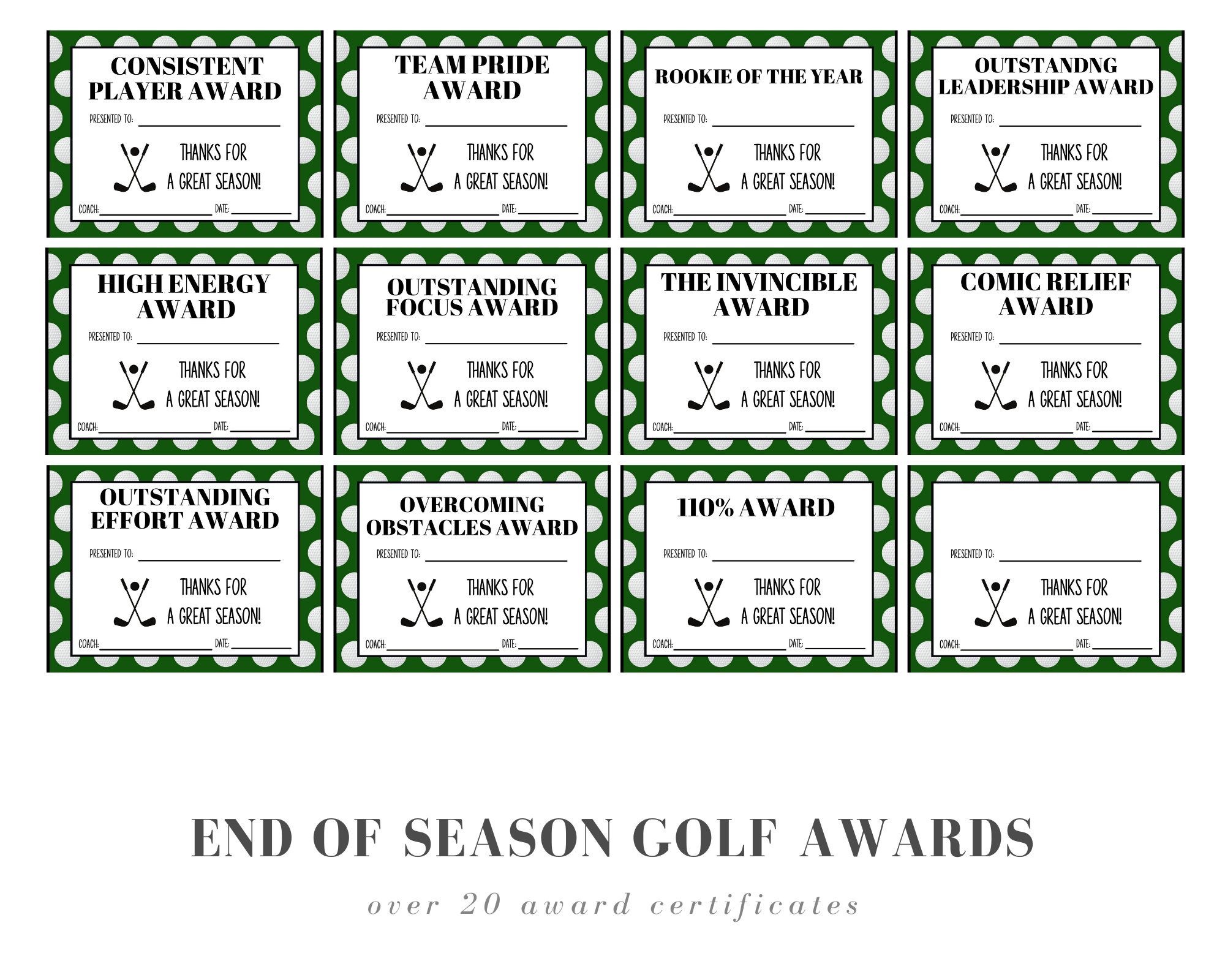 Golf Award Certificates End of Season Digital Download Printables - Etsy