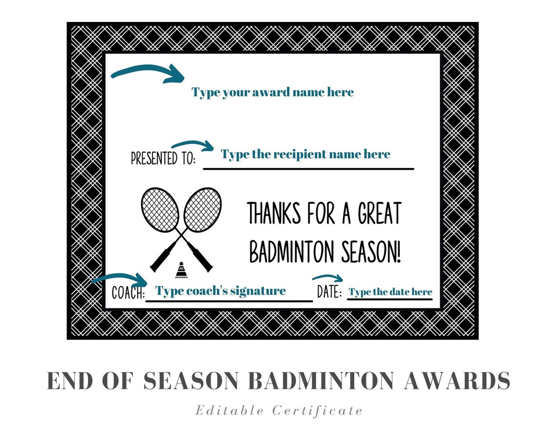 Badminton Award Certificate - Etsy