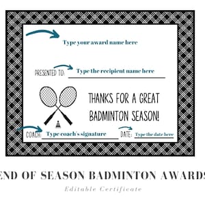 Badminton Award Certificate - Etsy