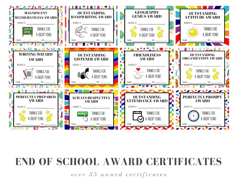 End of School Award Certificates | Set of 40 Editable Certificates - Etsy
