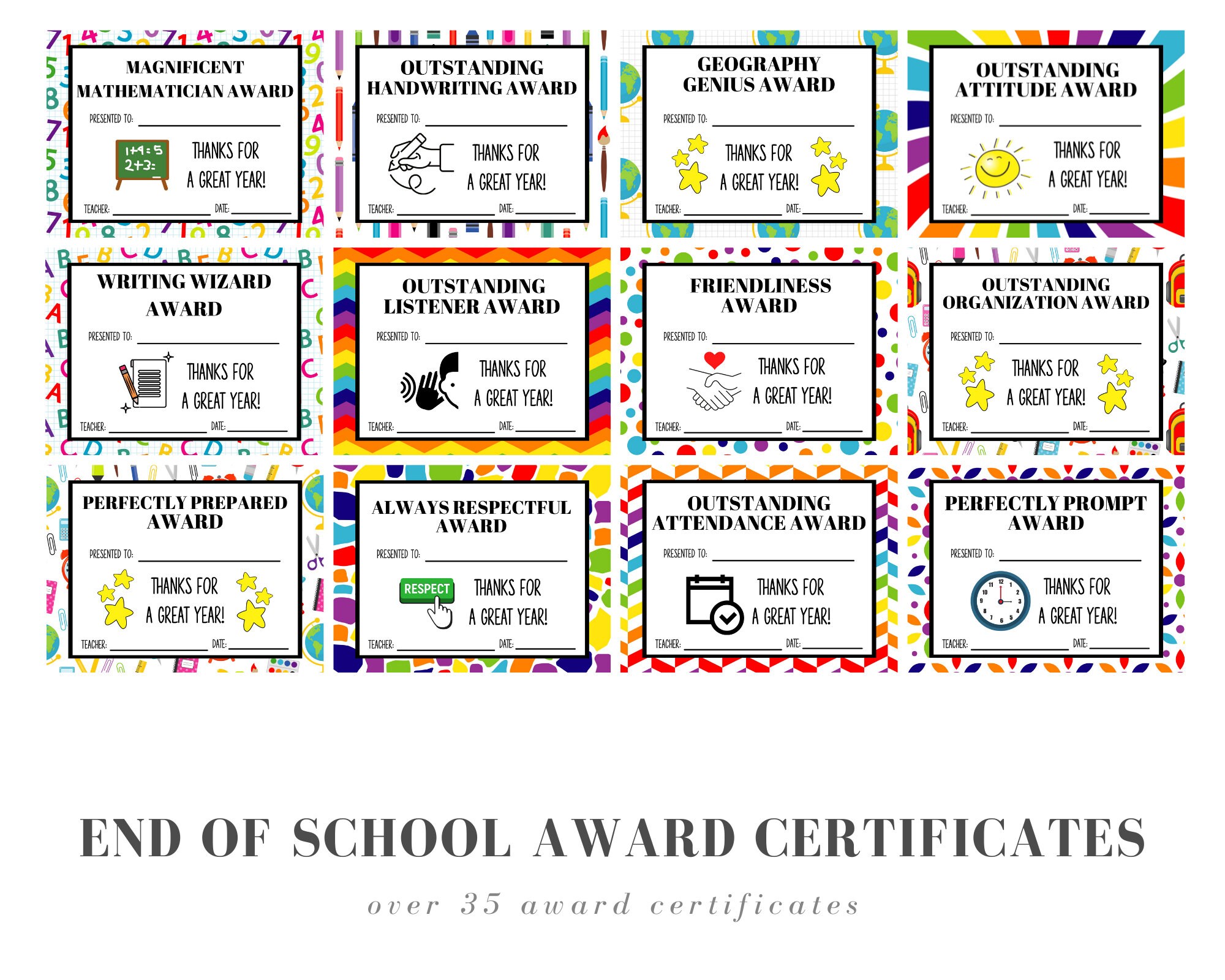 End of School Award Certificates | Set of 40 Editable Certificates - Etsy