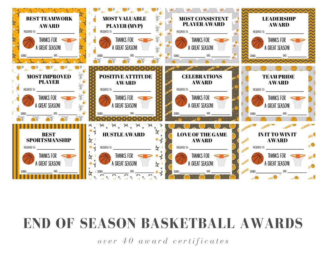 End Of Season Basketball Award Certificates 30 Basketball Etsy