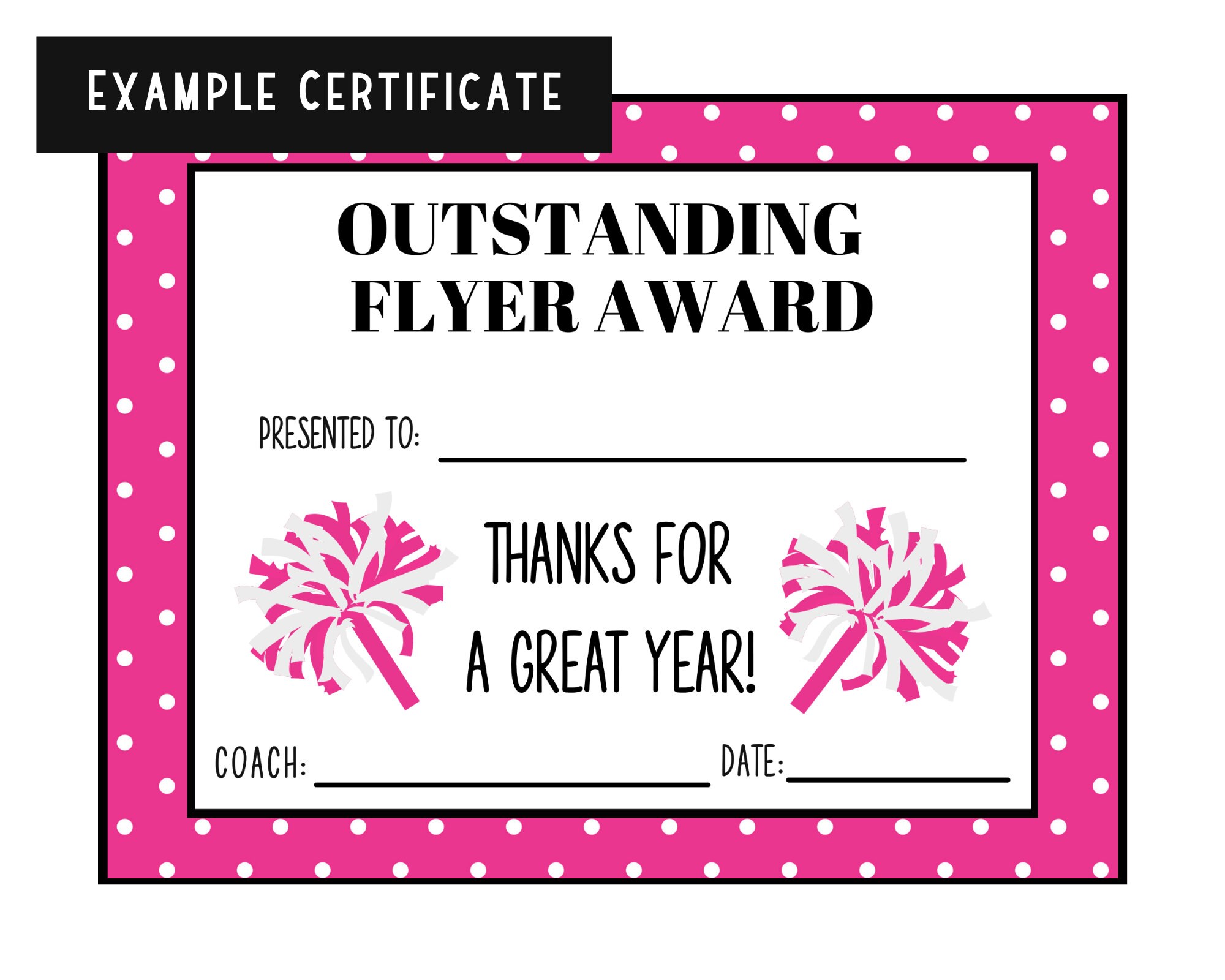 Cheerleading Award Certificates Hot Pink Pom Poms - Etsy