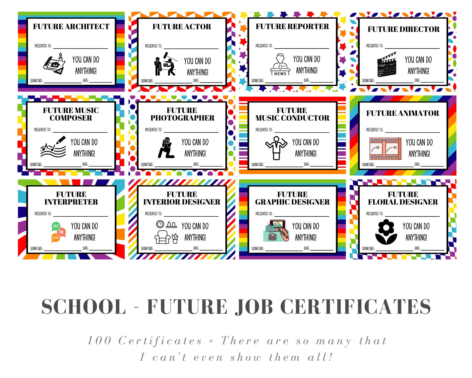 End of School Award Certificates | 100 Certificates - Future Jobs for ...