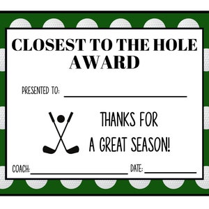 Golf Award Certificates End of Season Digital Download Printables - Etsy