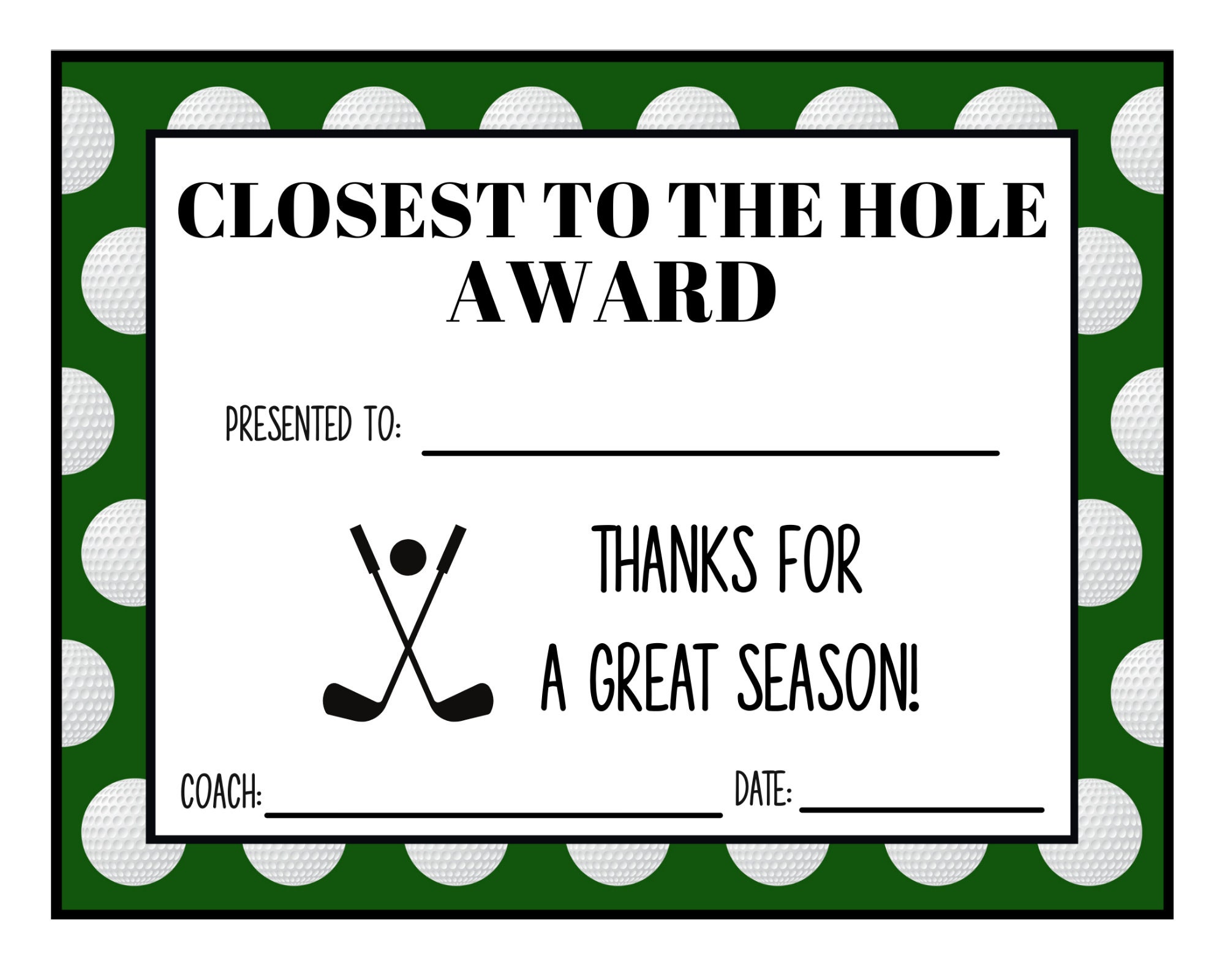 Golf Award Certificates End of Season Digital Download Printables - Etsy