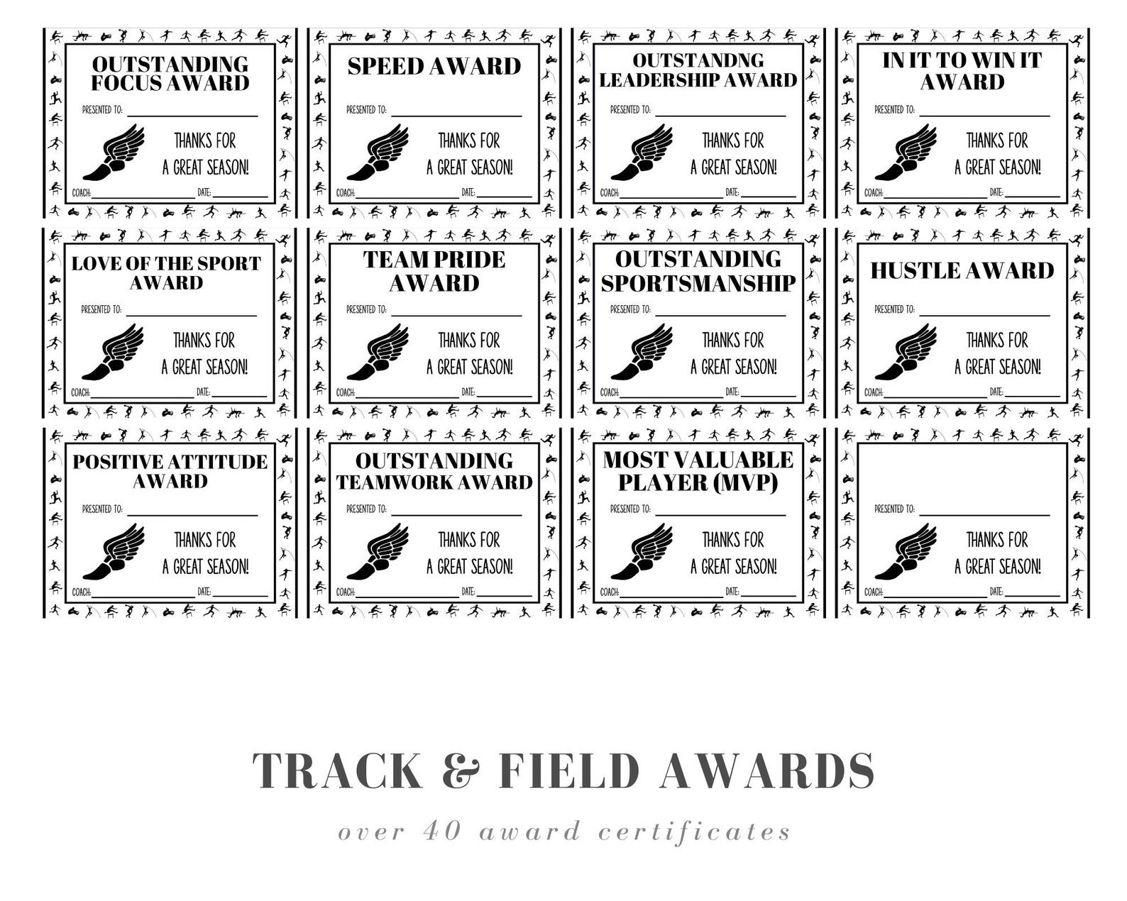 Editable End of Season Track and Field Award Certificates of ...