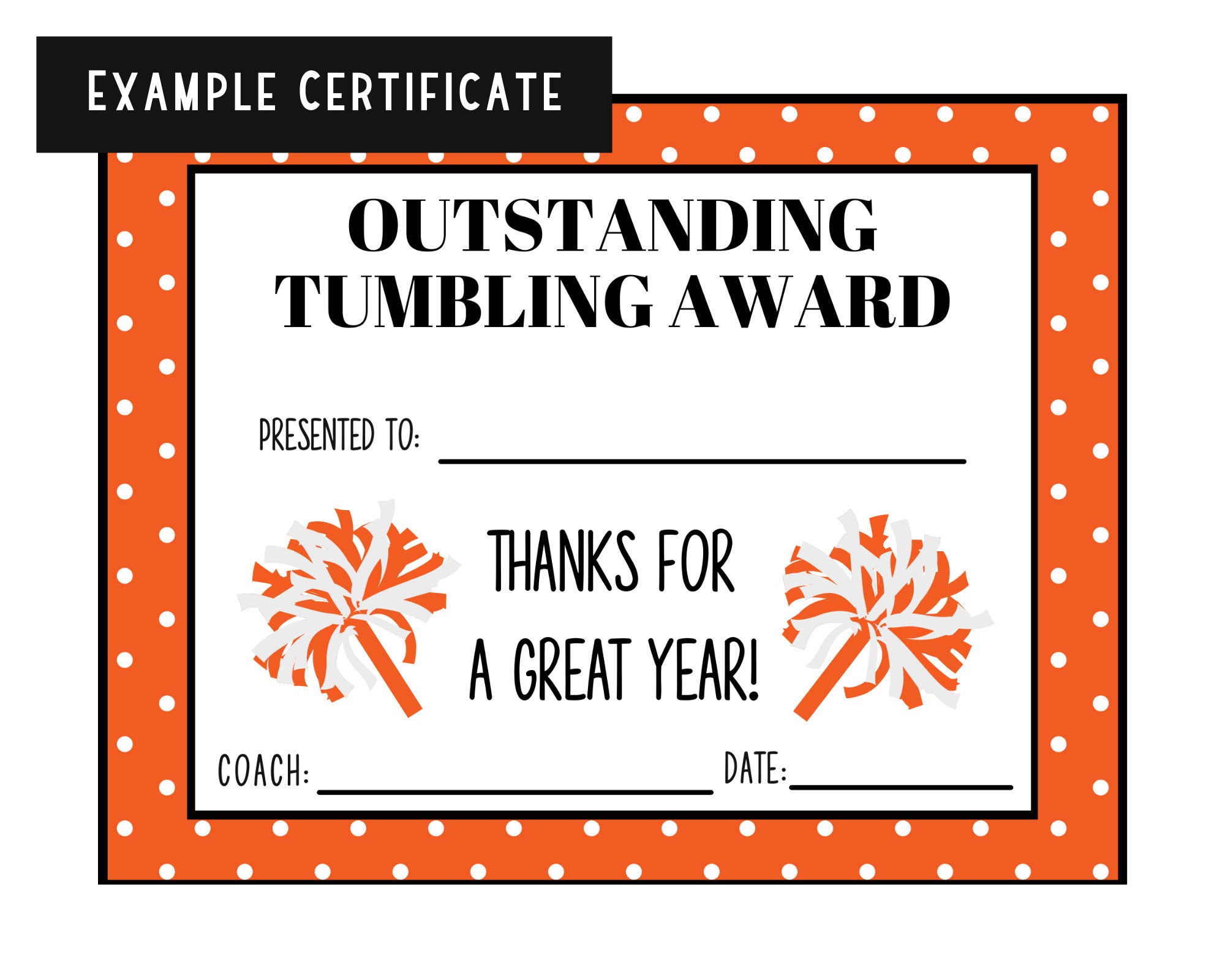 Cheerleading Award Certificates Orange Pom Poms - Etsy