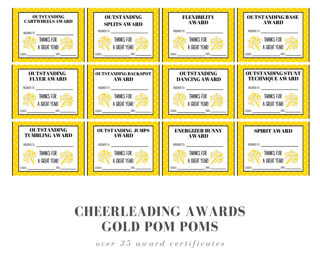 Cheerleading Award Certificates Gold Pom Poms - Etsy