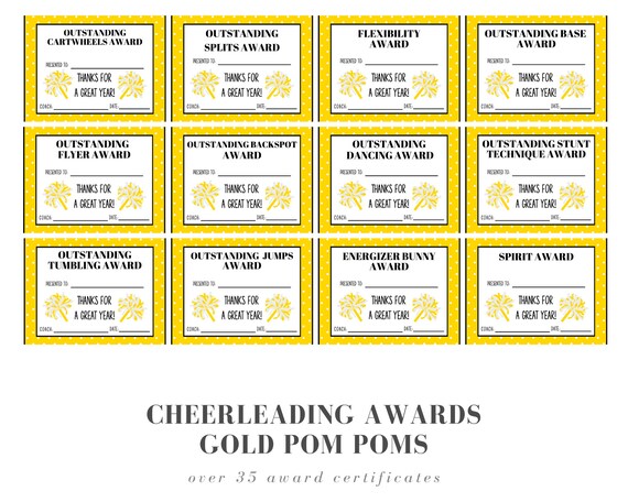 Cheerleading Award Certificates Gold Pom Poms | Etsy