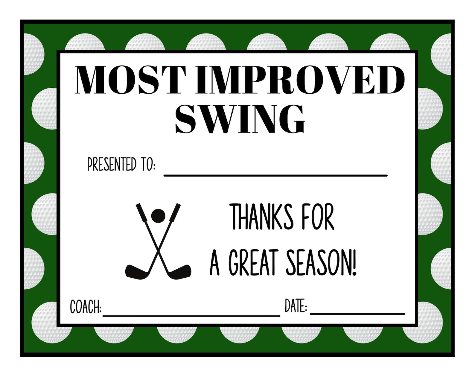 Golf Award Certificates End of Season Digital Download Printables - Etsy