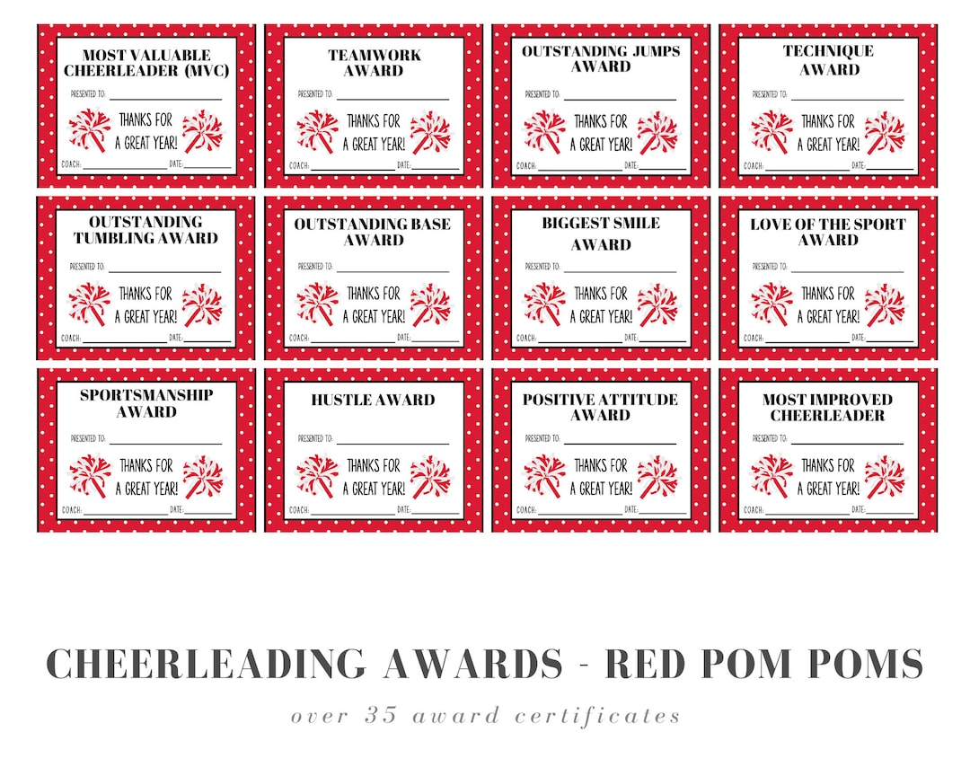 Cheerleading Award Certificates | Red Pom Poms - Etsy